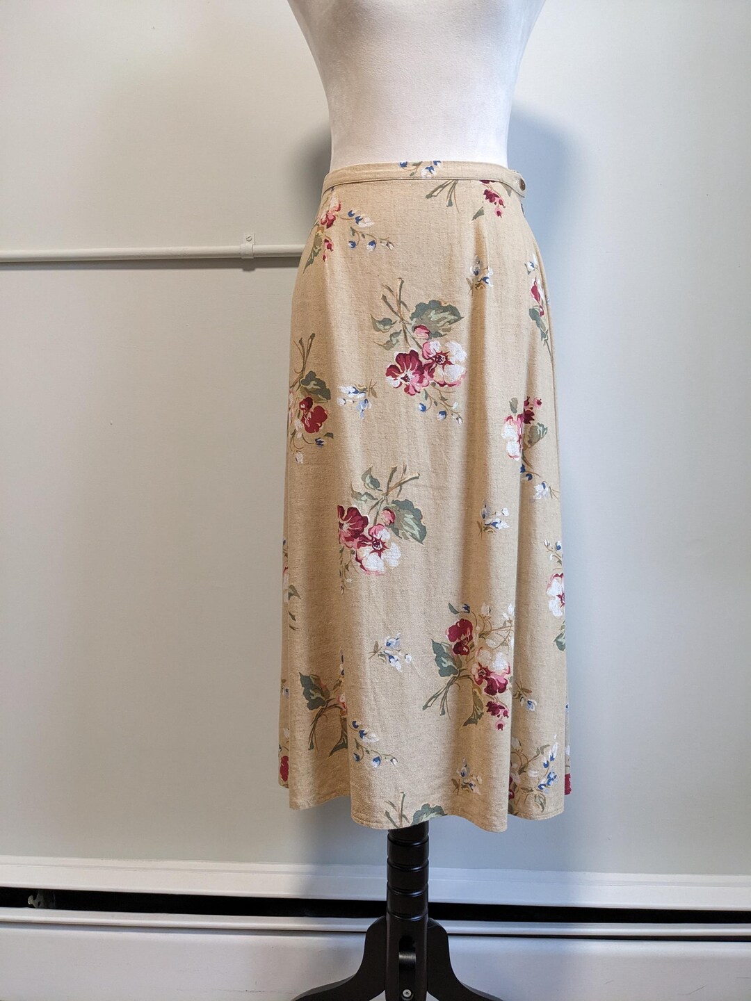 90s Floral Skirt Vintage 90s Boho Fairy Floral Size 10 Midi Skirt Vtg ...