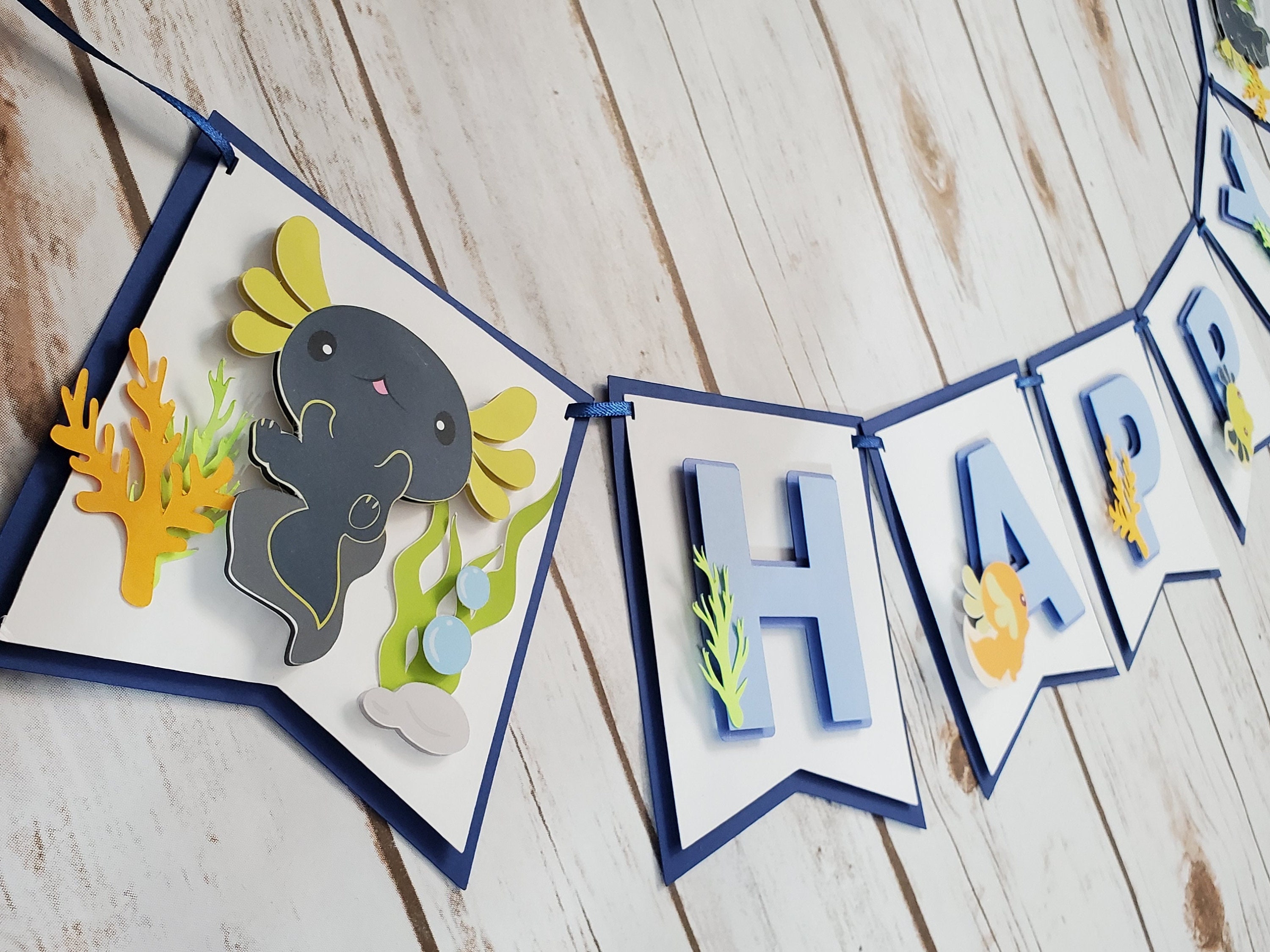 Axolotl Happy Birthday Banner for Boys, Axolotl Party Decorations ...