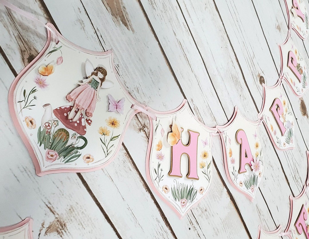 Watercolor Fairy Birthday Banner Party Decorations Fairy Garden Themed ...