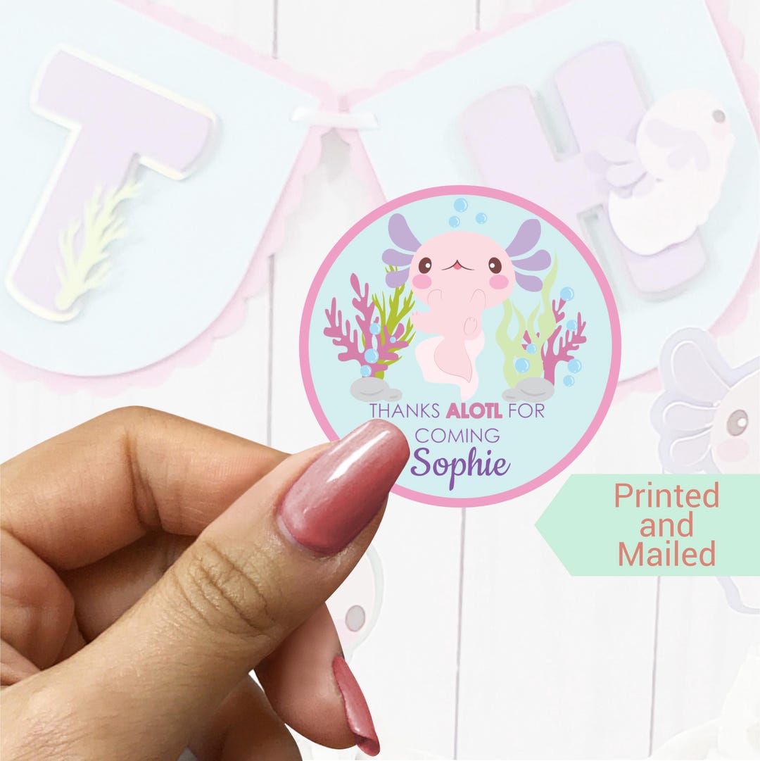 Axolotl Thank You Birthday Sticker for Goodie Bags - Etsy