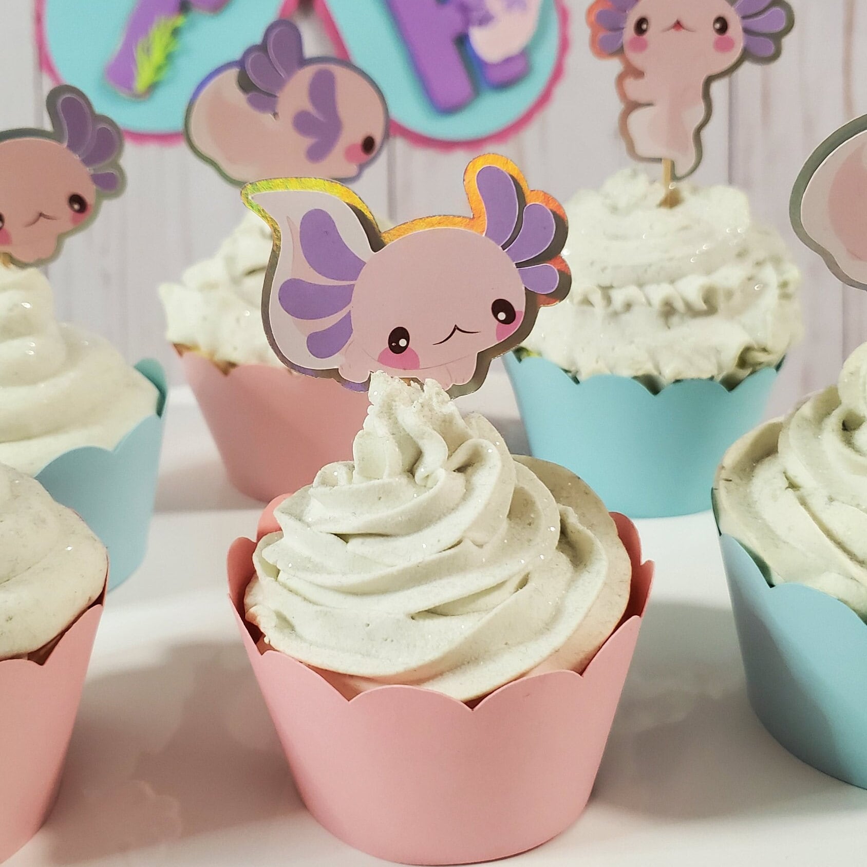 Axolotl Cupcake Toppers, Axolotl Party Theme Decoration, Salamander ...
