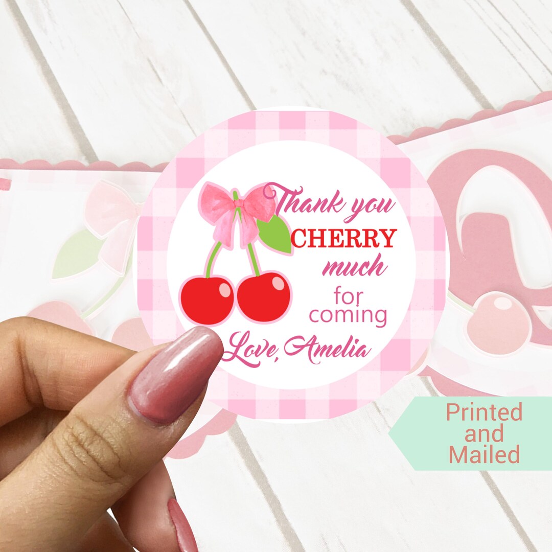 Personalized Cherry Birthday Sticker Cherry on Top Theme Thank You ...
