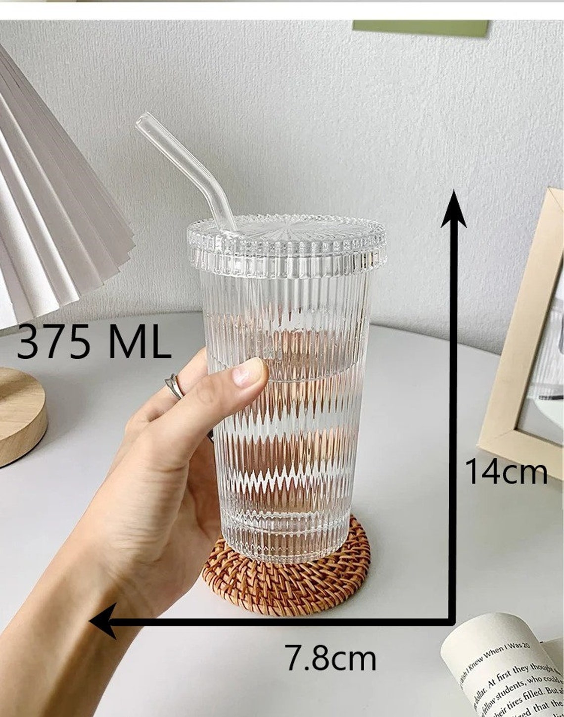 Simple Stripe Glass Cup With Lid and Straw Transparent Bubble Tea Cup ...
