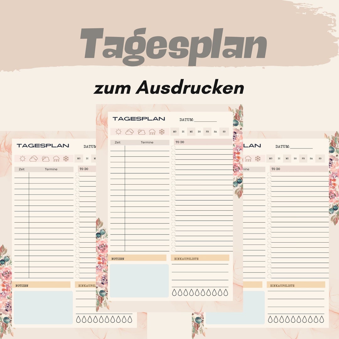 Daily Planner I DIN A3 & A4 I Digital DOWNLOAD I To-do List I German ...