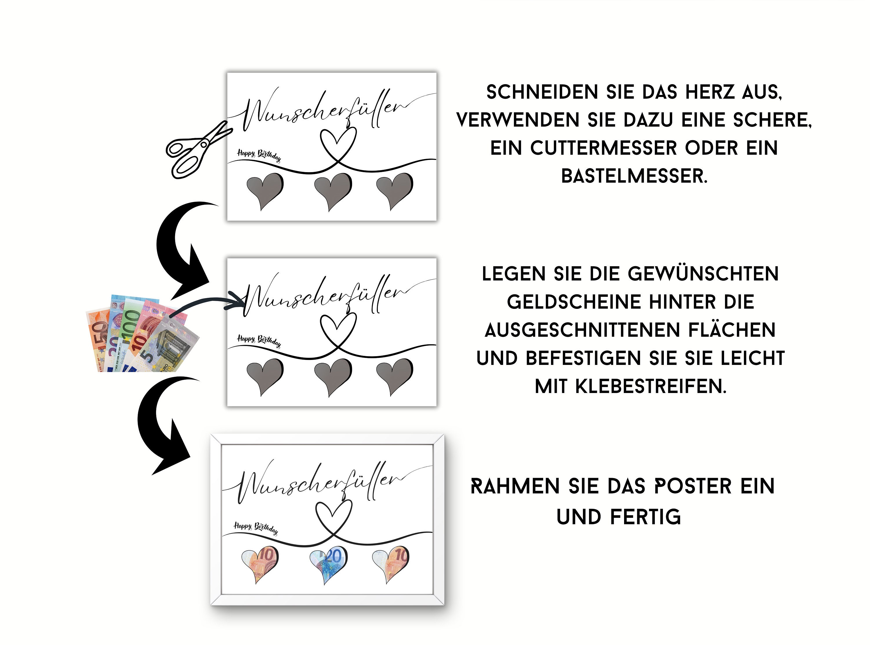 Happy Birthday Wunscherfüller Geburtstag Geldgeschenk, Sofortige digitale Download, PDF DIN A4 ...