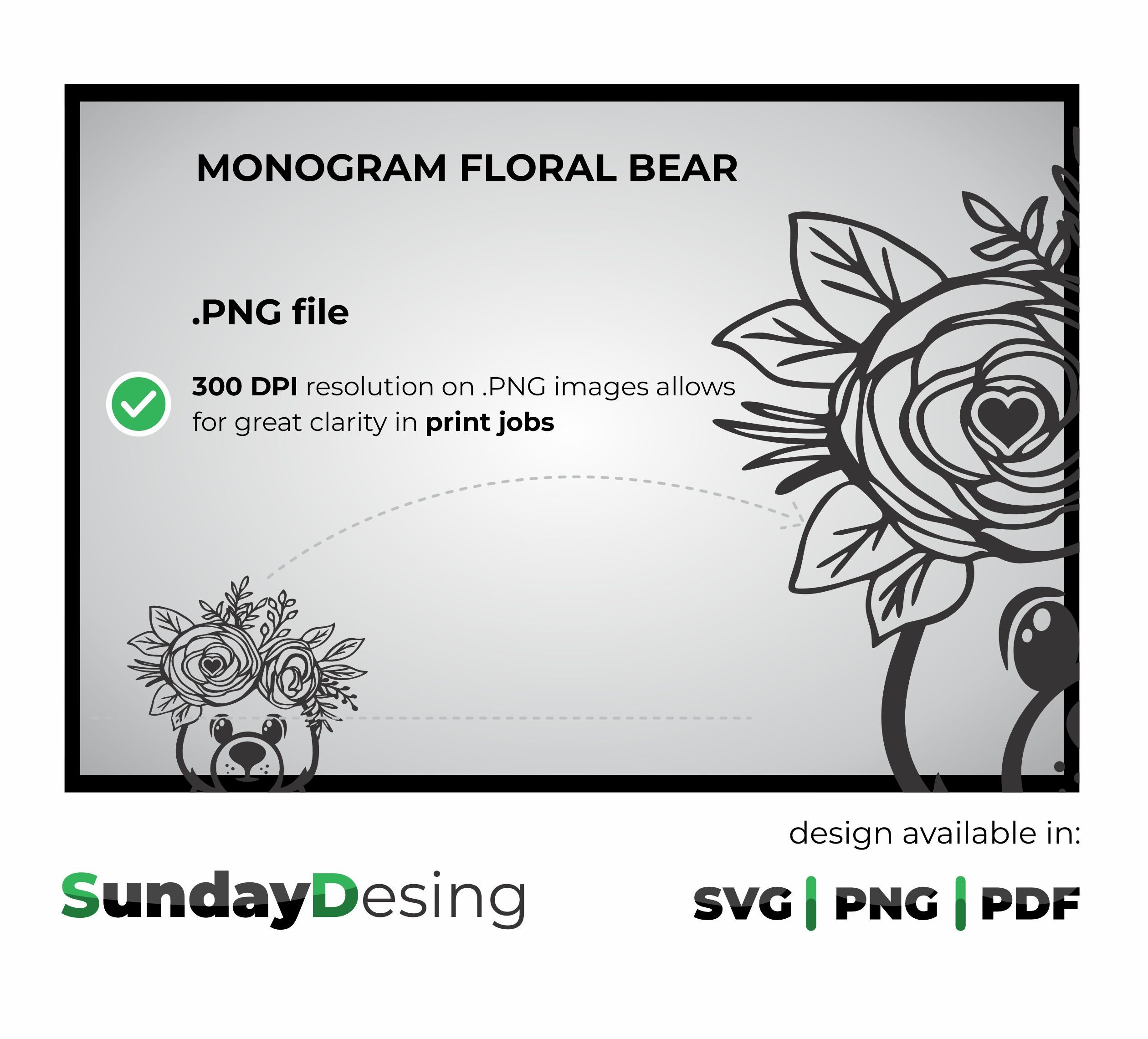 Monogram Bear Floral Design, Svg, Png, Cute Onogram Design, Pdf, Floral ...
