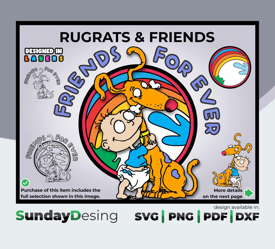 Friends Forever, Design for Rugrats Print, Vintage Rainbow Children's ...