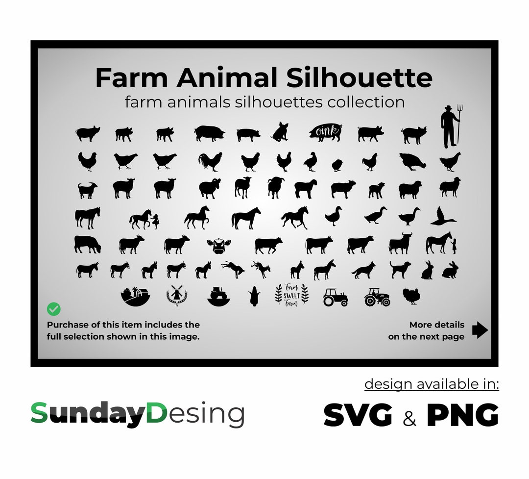Farm Animals Silhouettes SVG, PNG - Etsy