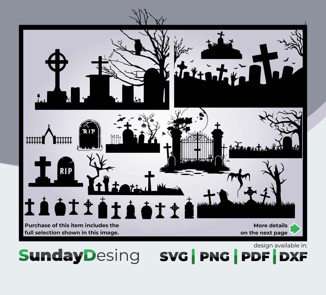 Cemetery Silhouette in Svg, Halloween Setting for Printing, Animated ...