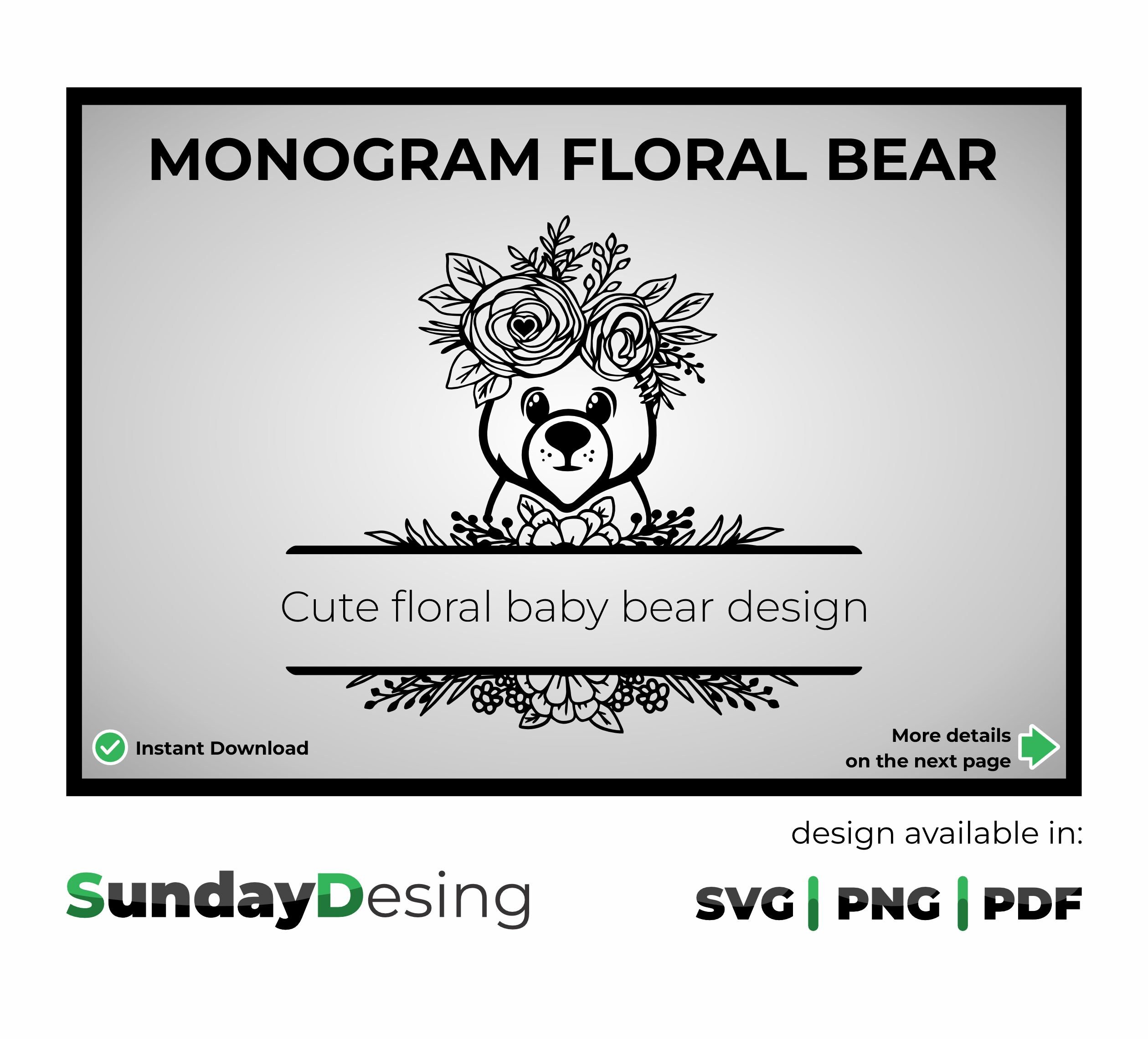 Monogram Bear Floral Design, Svg, Png, Cute Onogram Design, Pdf, Floral ...
