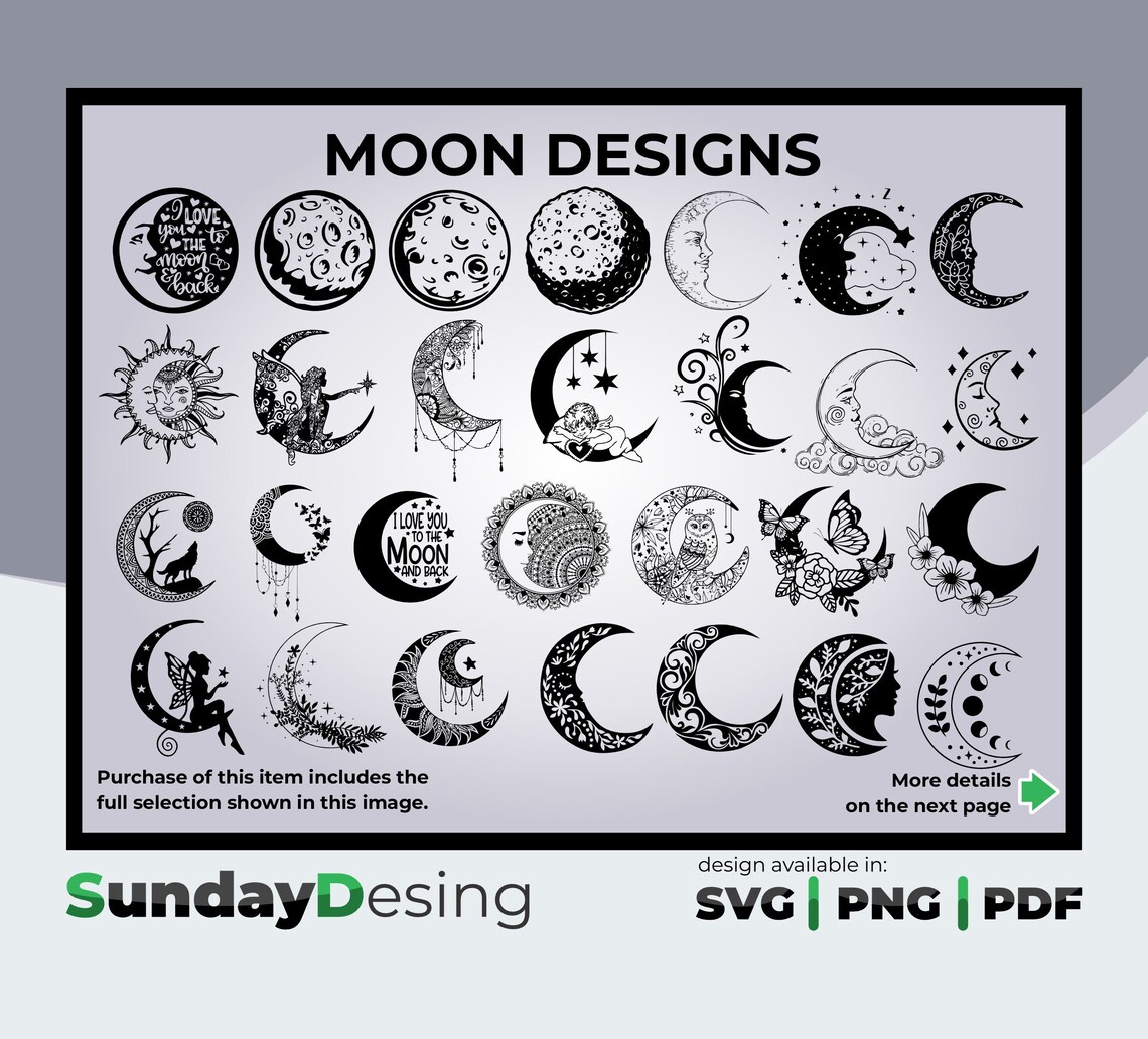 MOON BUNDLE SVG Png Dxf Pdf Ai Moon Designs Moon Vector Moon Fairy ...