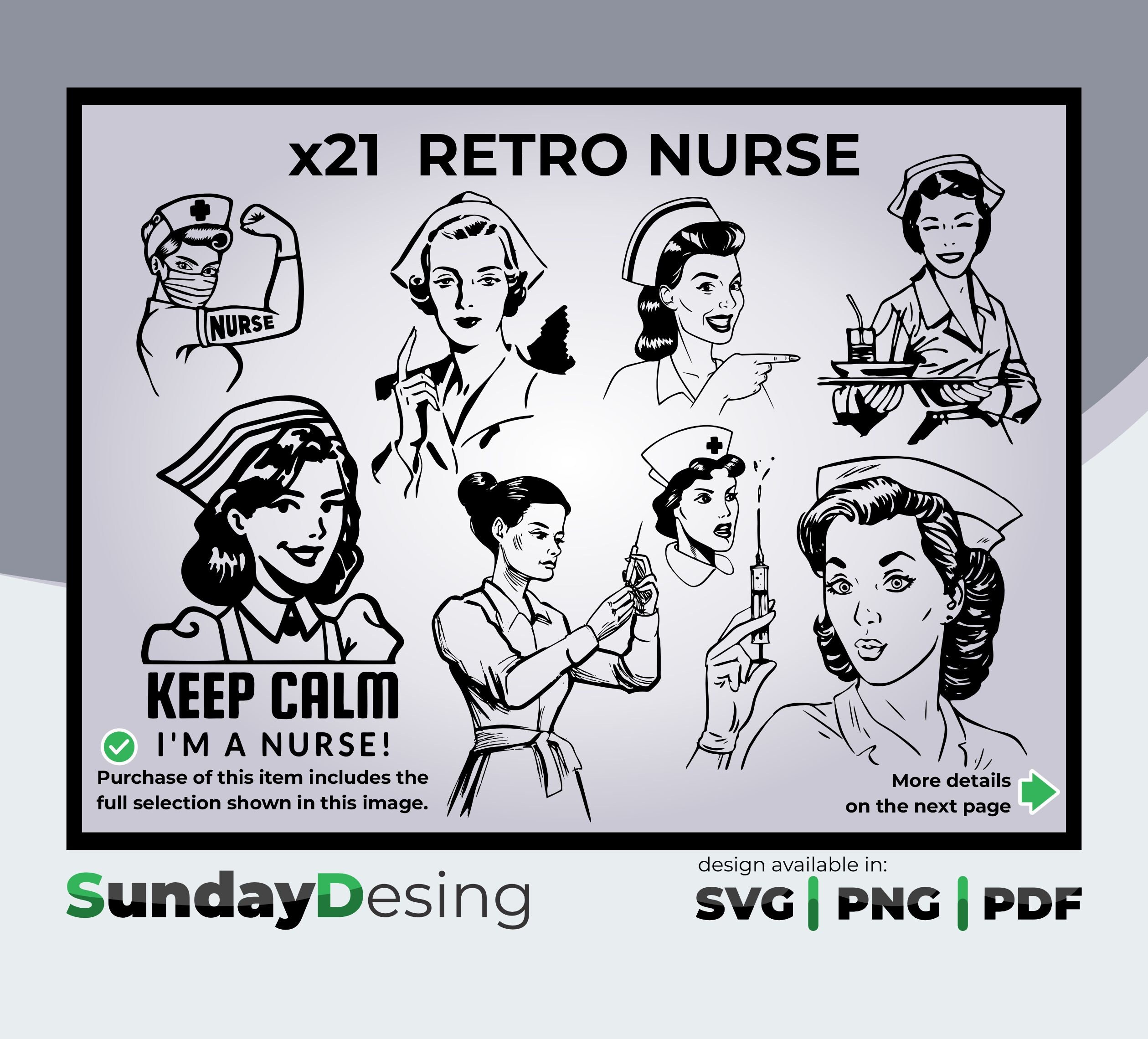 21 NURSE RETRO SILHOUETTE, Svg, Dxf, Pdf, Png, Nurse Designs, Nurse ...