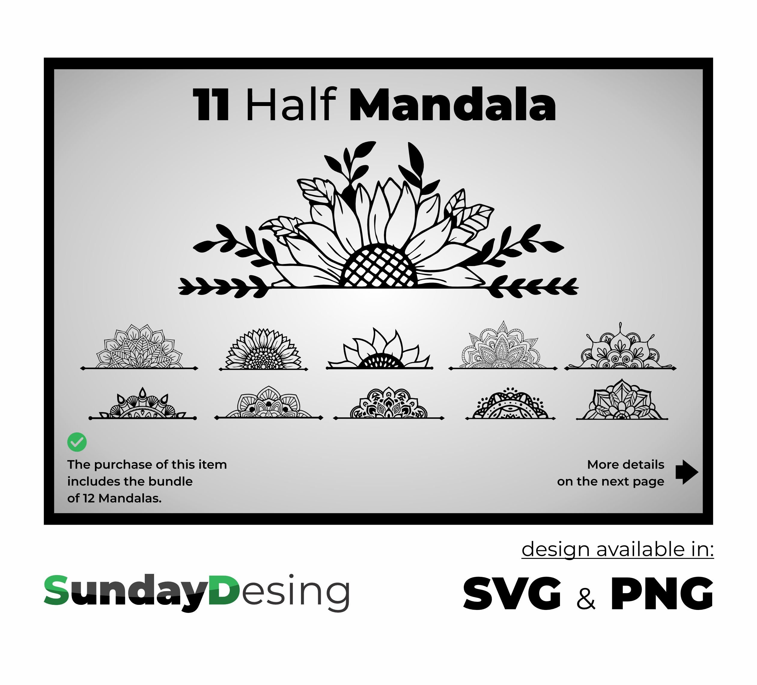 Collection 11 Half Mandalas, Png, Svg - Etsy