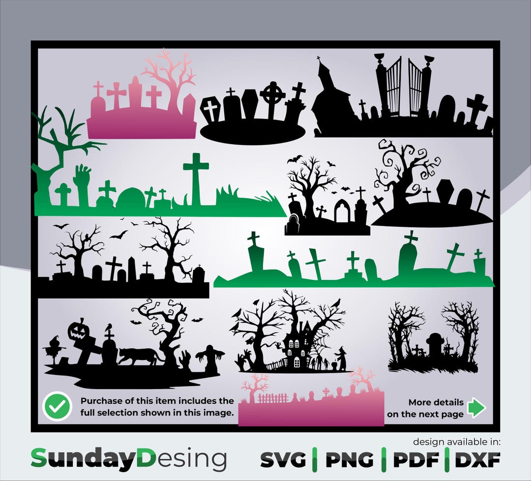 Halloween Cemetery Silhouette in Svg, Halloween Design for Halloween ...