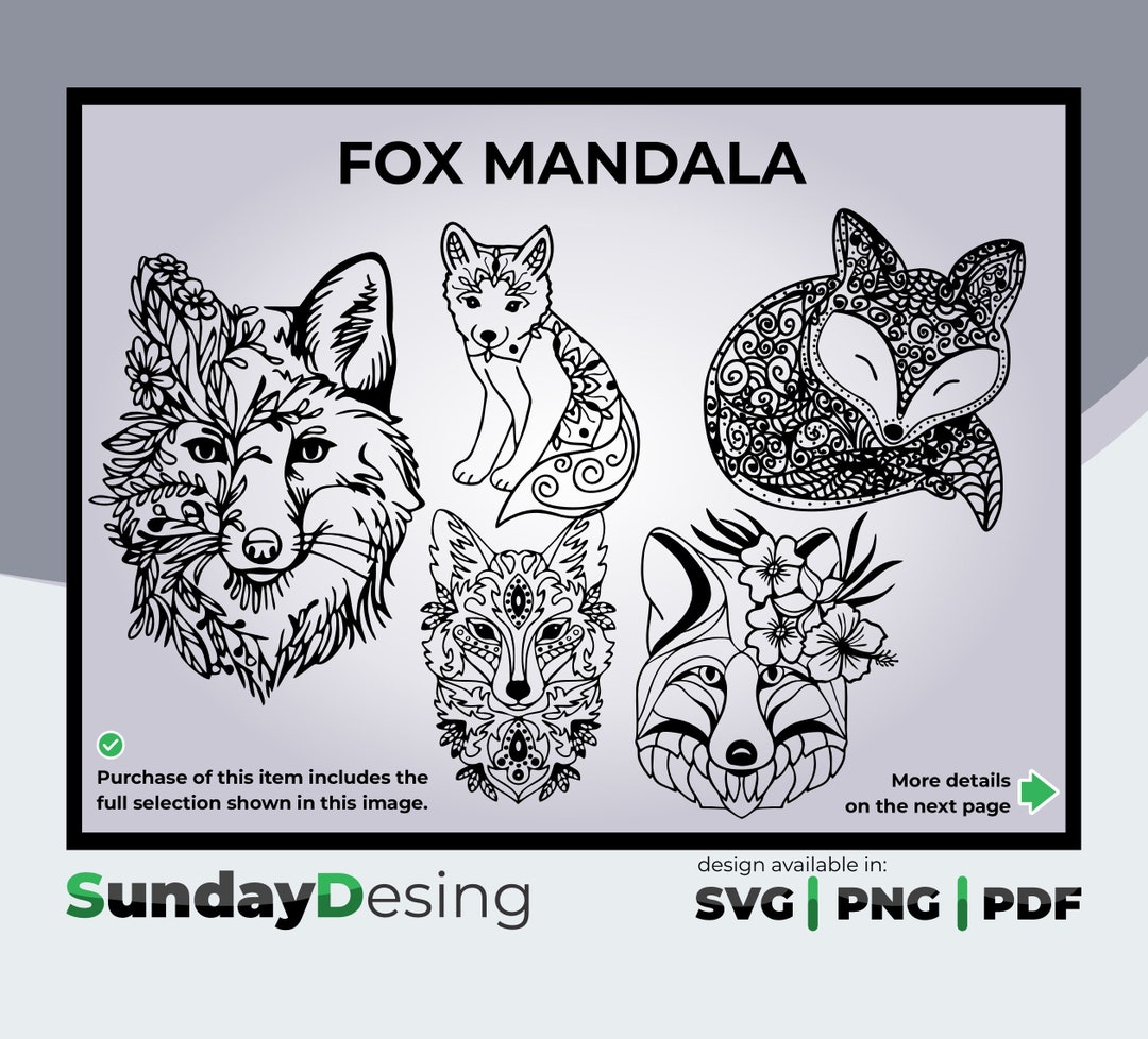 Fox Mandala Svg, Png, Fox Floral Design, Fox Cut Files, Fox Mandala ...