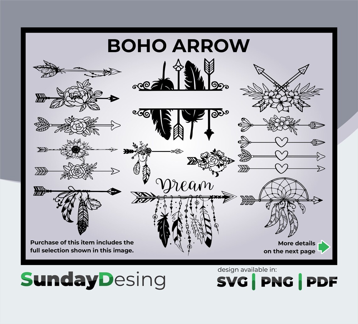 Boho Arrow Designs, Boho Arrow Silhouette, Boho Arrow Lineart, Svg - Etsy