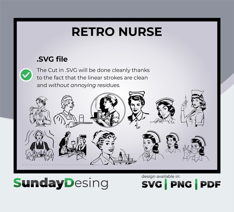 21 NURSE RETRO SILHOUETTE, Svg, Dxf, Pdf, Png, Nurse Designs, Nurse ...