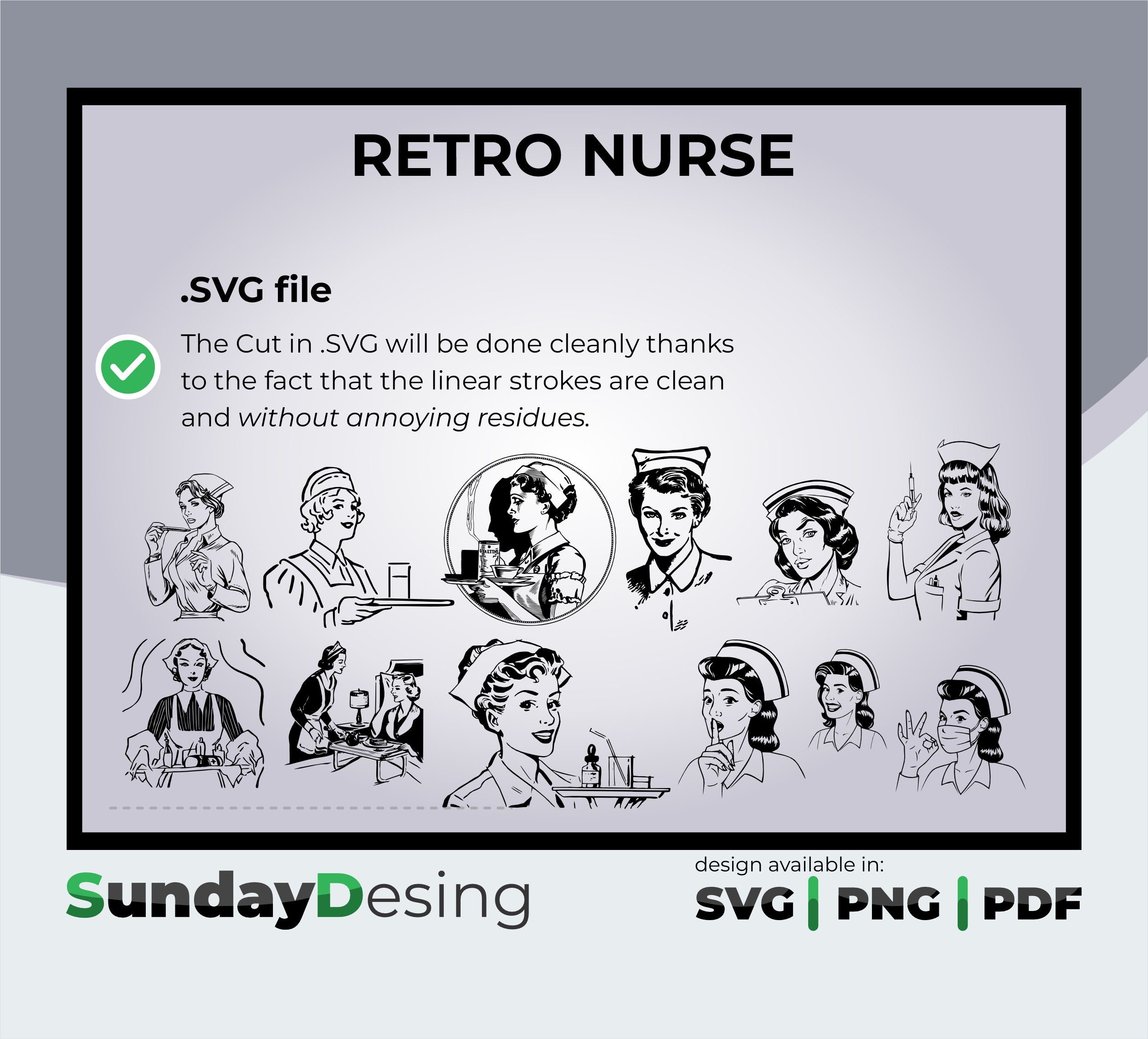 21 NURSE RETRO SILHOUETTE, Svg, Dxf, Pdf, Png, Nurse Designs, Nurse ...