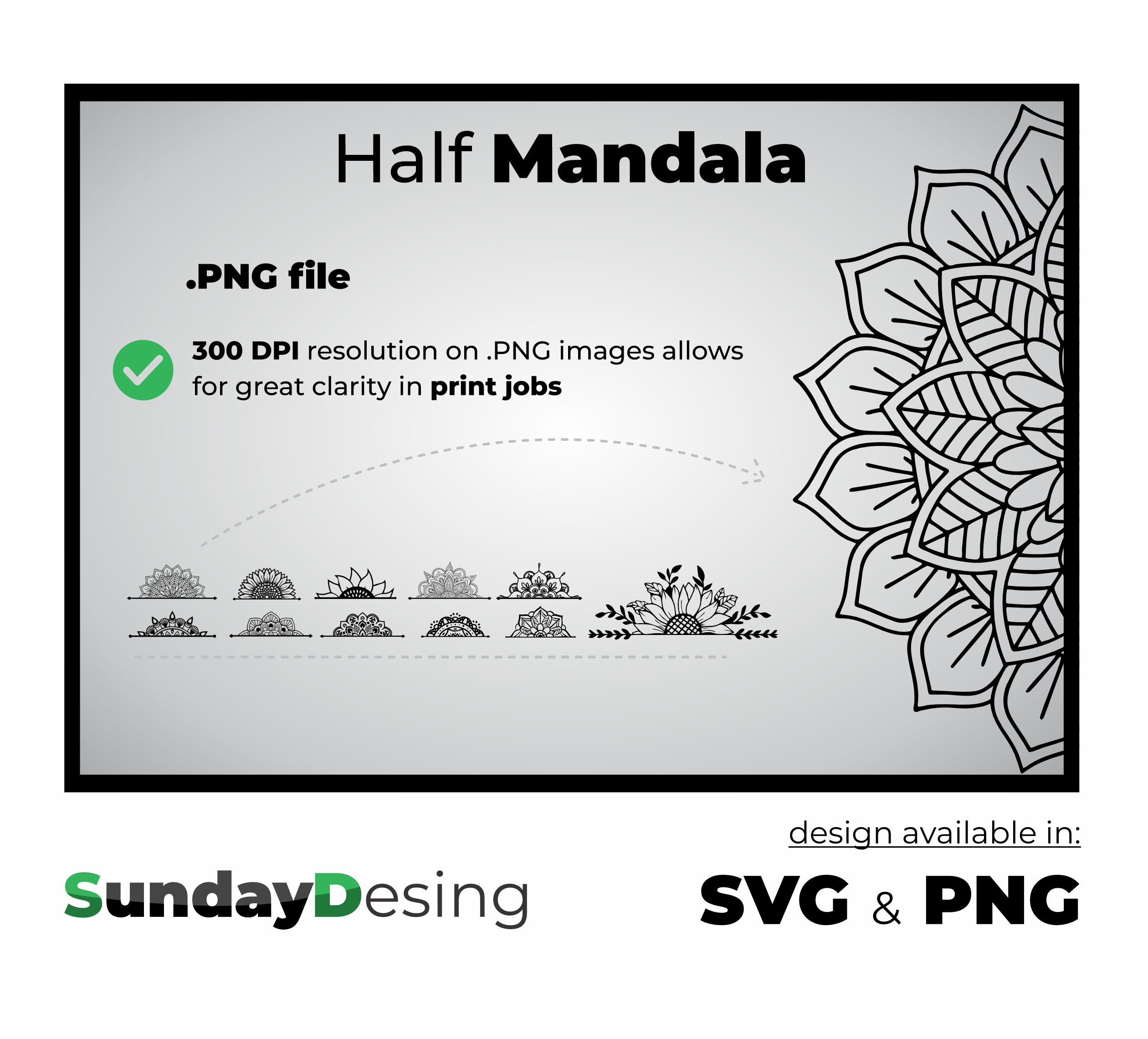 Collection 11 Half Mandalas, Png, Svg - Etsy