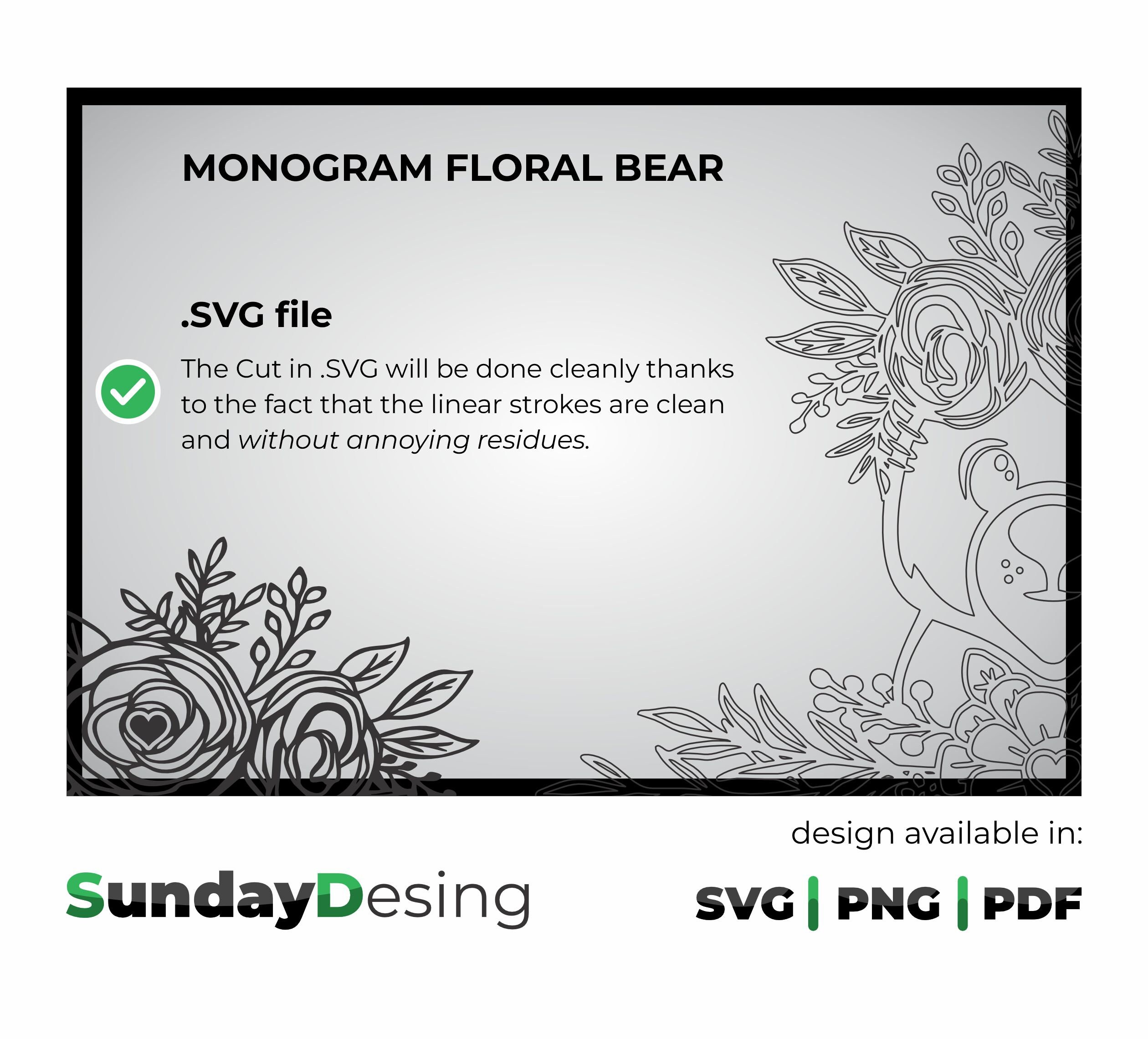 Monogram Bear Floral Design, Svg, Png, Cute Onogram Design, Pdf, Floral ...