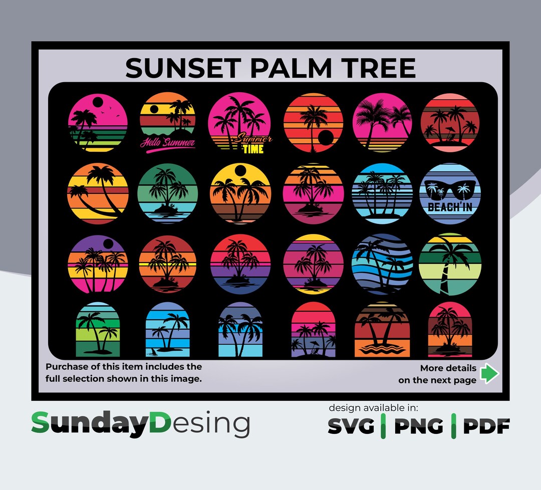 Sunset SVG Bundle, Palm Tree Svg, Vintage Retro Sunset SVG, Vintage ...