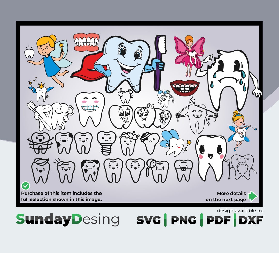 Tooth Fairy Bundle Svg, Dental Fairy Bags, Tooth SVG, Tooth With Bow ...