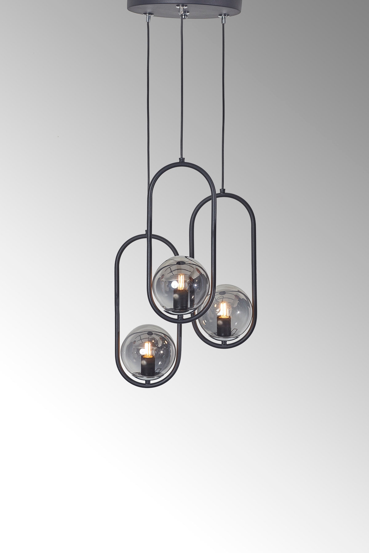 Modern Black Chandelier With Chrome Details and Smoked Glass Spheres ...