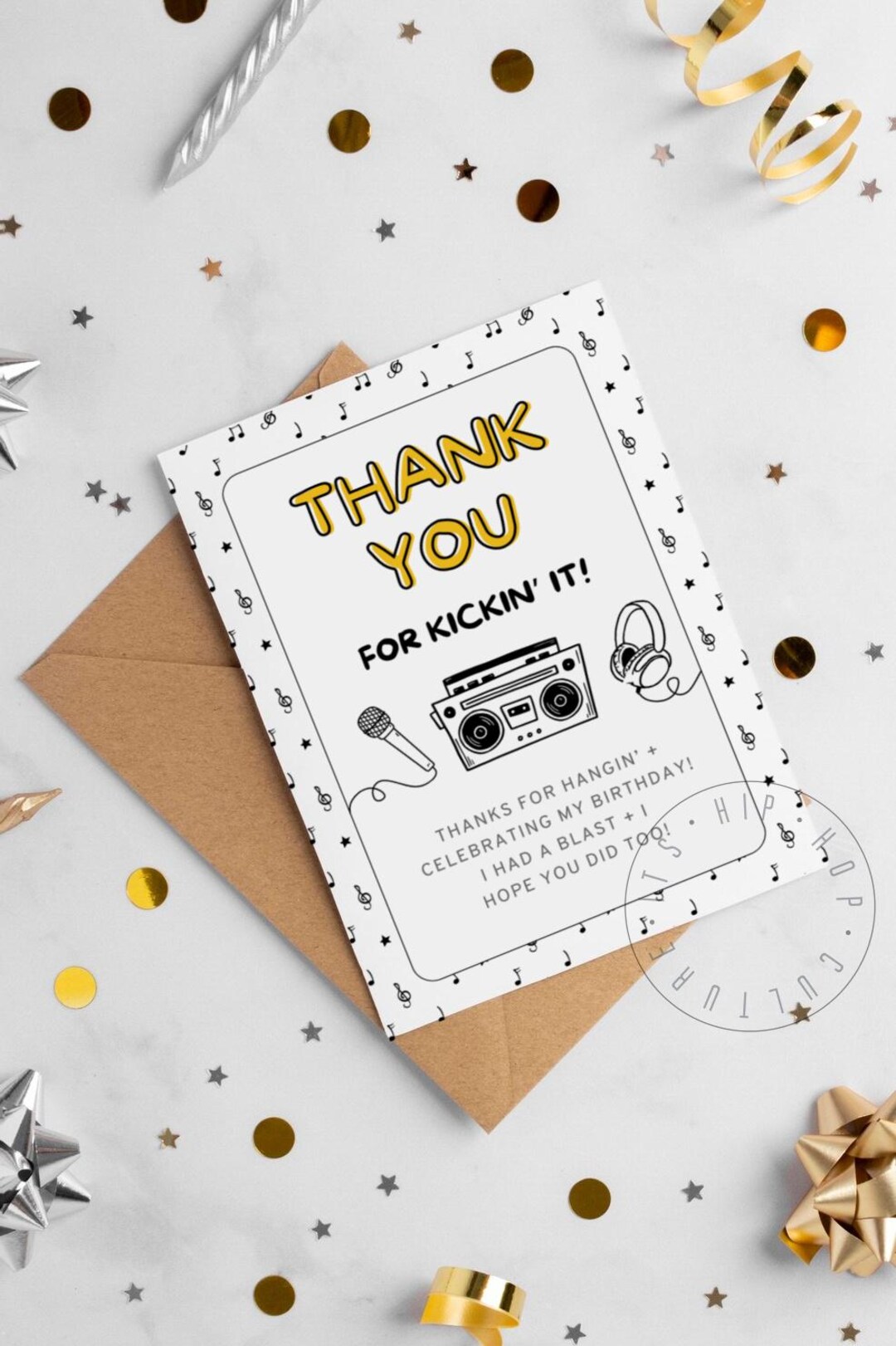 Kid's Birthday Thank You Card Digital Download Hip Hop Theme Birthday ...