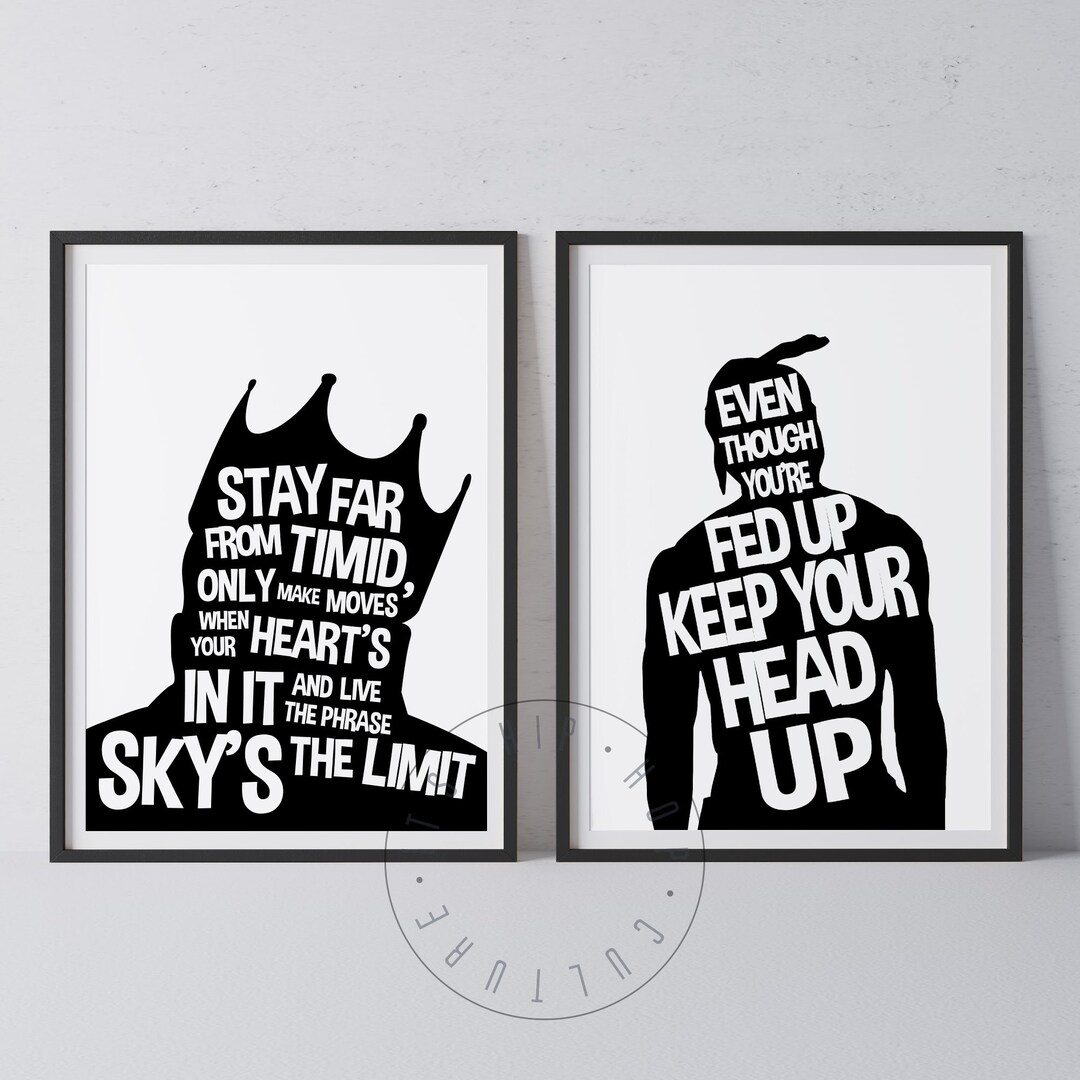 Set of 2 Rapper Portrait Poster Hip Hop Quote Rap Music Lyrics Old ...