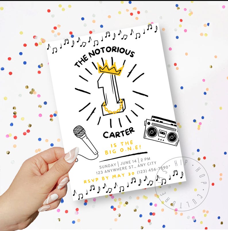 1st Birthday Invitation Digital Download Hip Hop Theme Birthday 90s Rap ...
