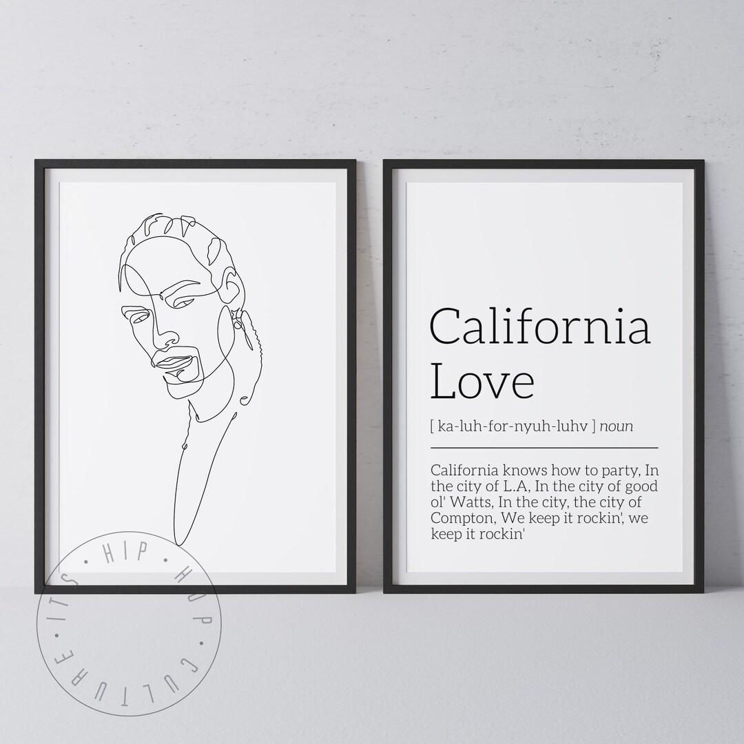 Set of 2 Rap Posters California Love Definition Rapper Line Art Rapper ...