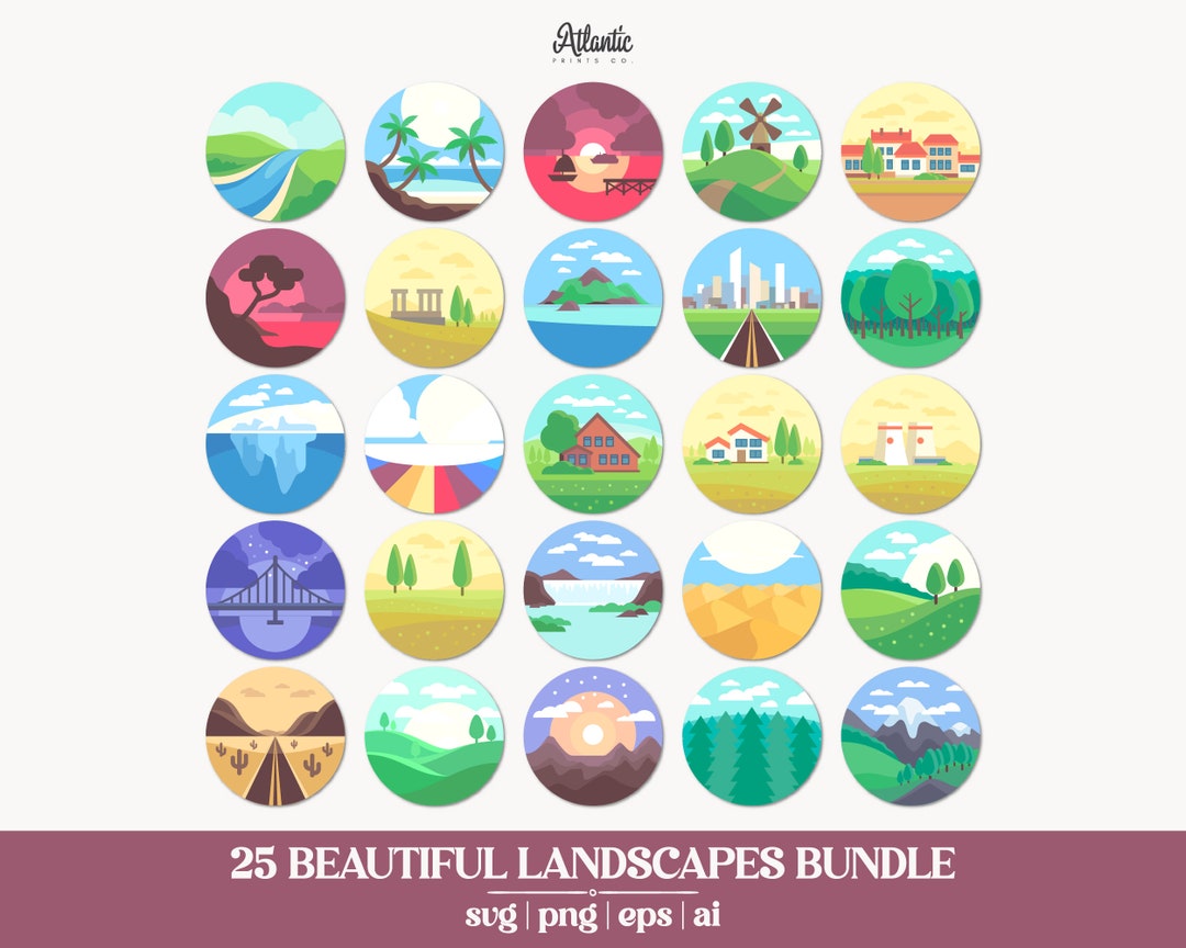 Landscape Svg Bundle, Mountain Svg, Forest Tree Svg, Desert Svg, Nature ...