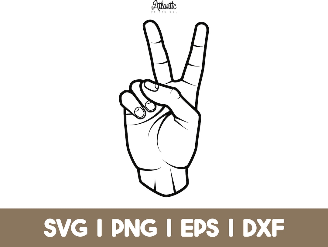 Hand Peace Sign SVG Cut File for Cricut, Silhouette, Line Drawing Peace ...