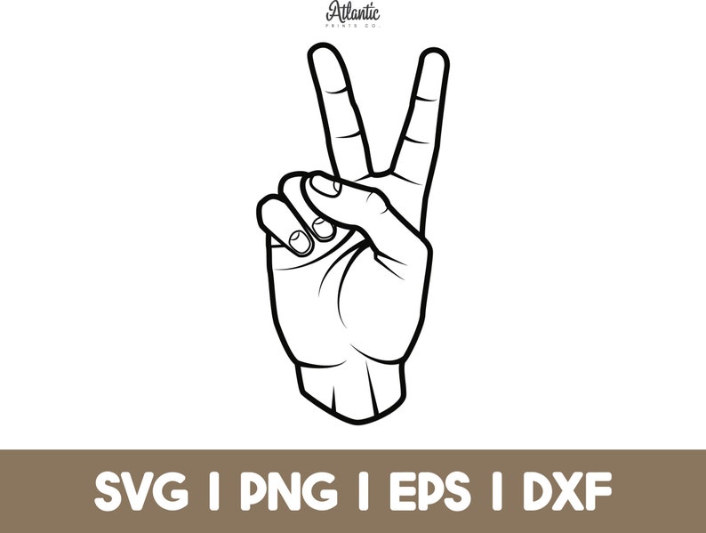 Hand Peace Sign SVG Cut File for Cricut, Silhouette, Line Drawing Peace ...