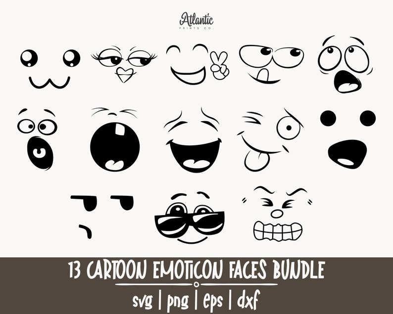 Cartoon Emotion Faces SVG Bundle, Kawaii Face SVG, Cute Funny Face SVG ...