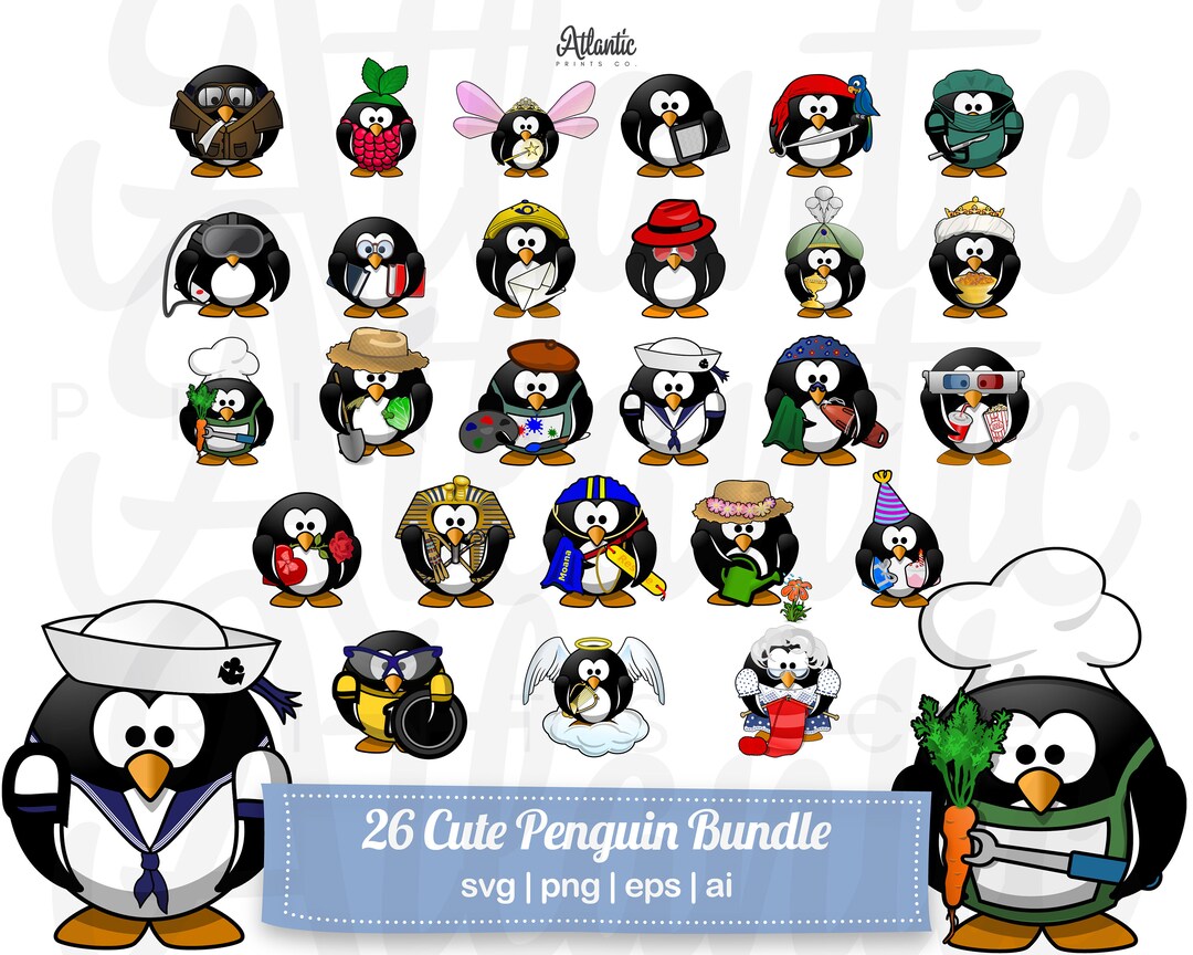 Penguins Bundle Svg Png Eps, Penguin PNG Bundle , Cute Penguins Clipart ...