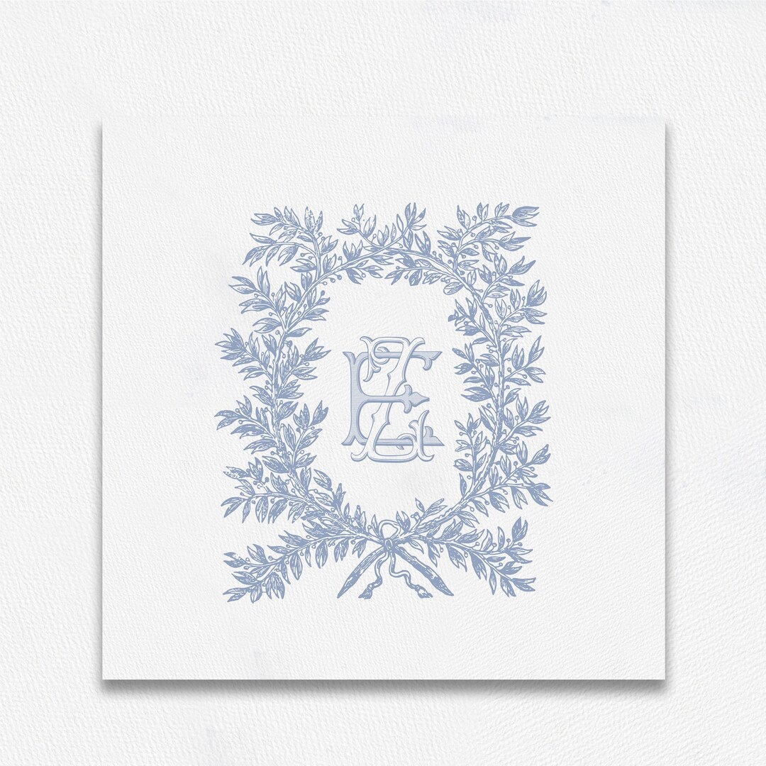 Vintage Wedding Monogram Crest, EZ -ZE Monogram, Olive Leaf Frame ...