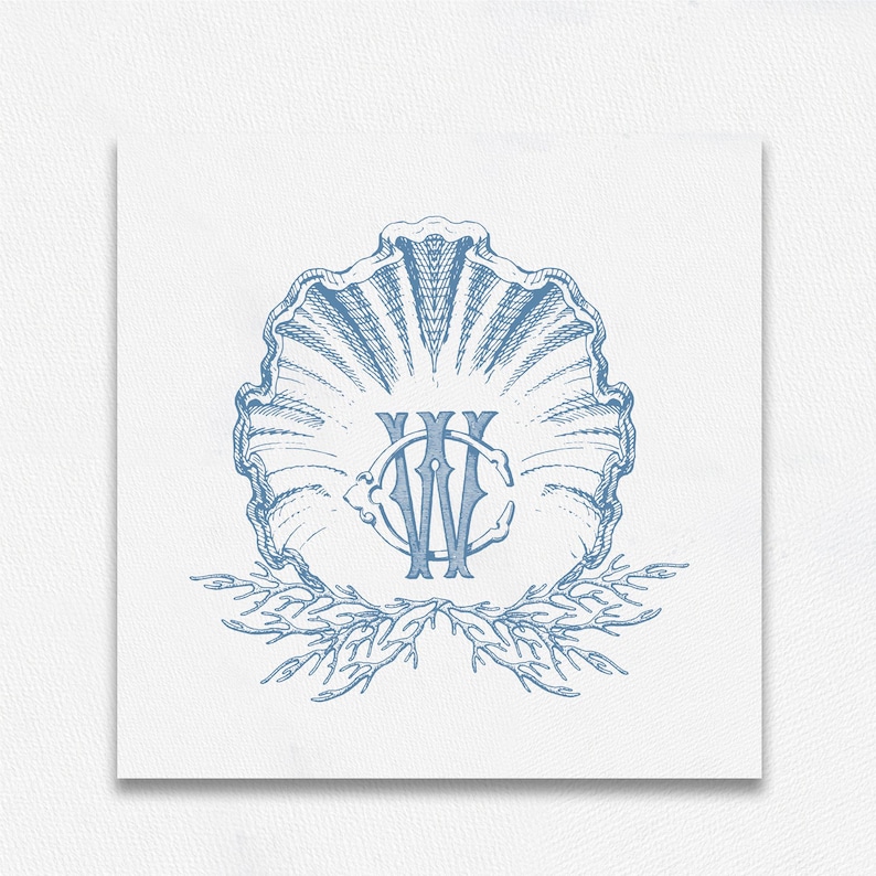 Coastal Shell Crest Monogram: Luxury Scallop Shell Emblem, Vintage ...
