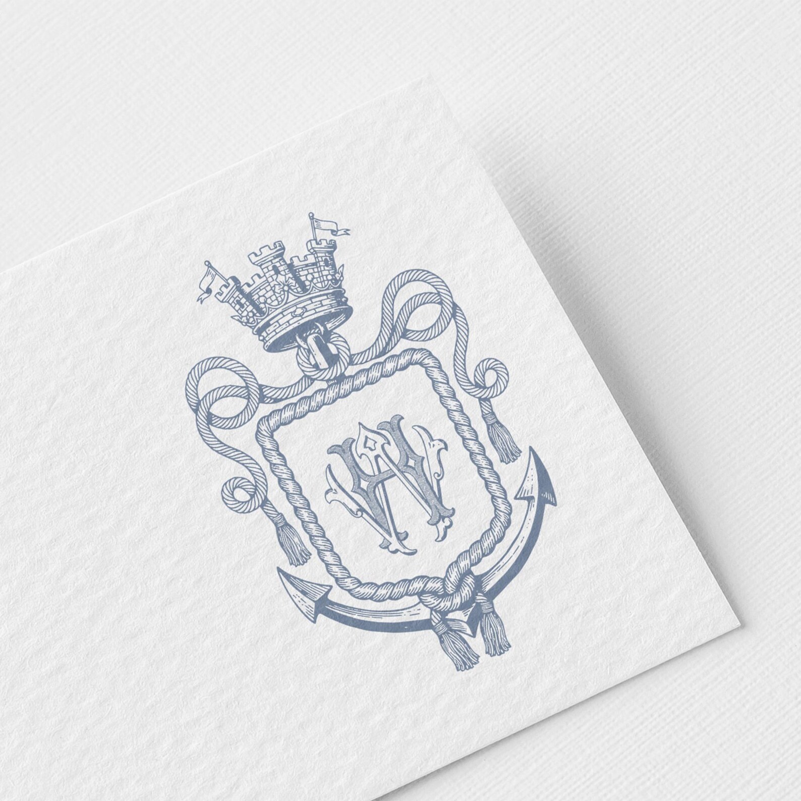 Custom Wedding Monogram Logo Design : Vintage Marine & Anchor Crest ...