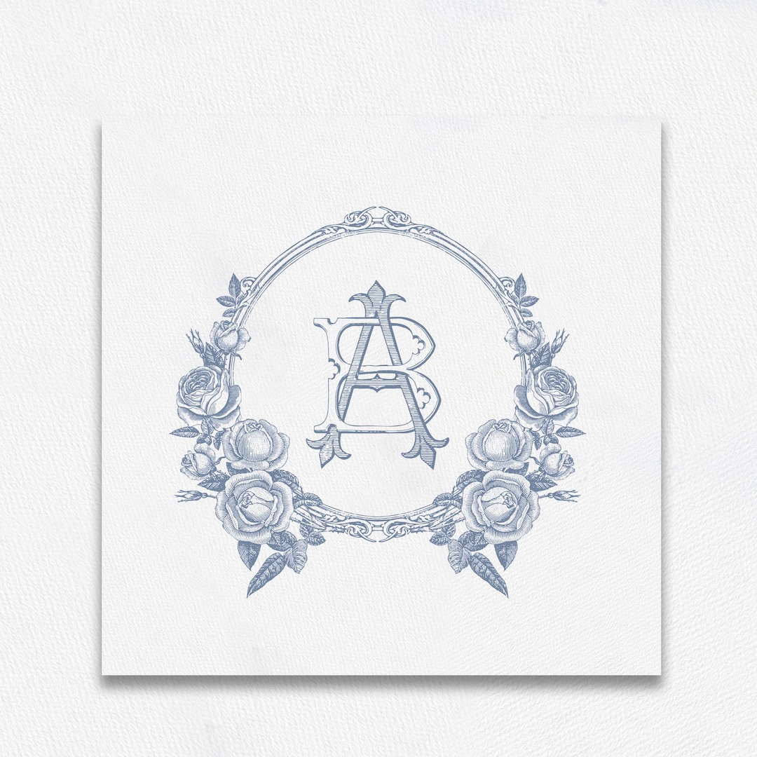 BA-AB Monogram, Rose Frame, Vintage Wedding Monogram Crest, Flowers ...