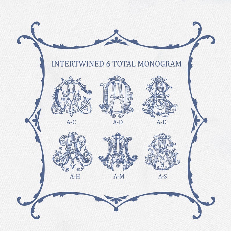 Bundle 6 Total Monogram ,exquisite Crest, Vintage Monogram, Intertwined ...