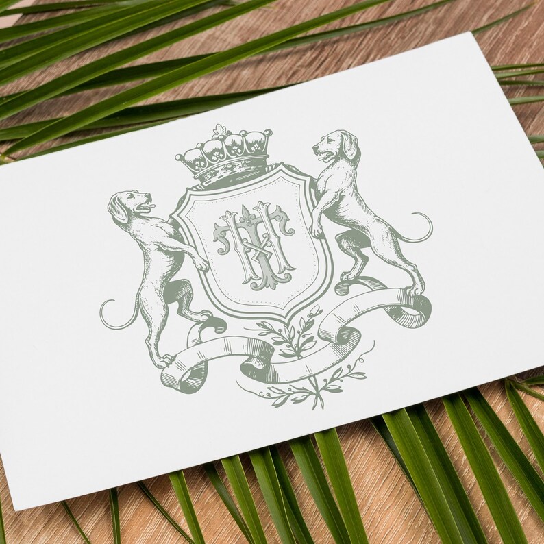 Vintage Heraldic Crest With Dogs: Custom Monogram Frame , Noble Dog ...