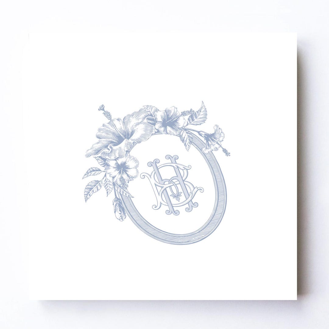 Custom Hibiscus Monogram Logo: Tropical Wedding Crest Logo (digital ...