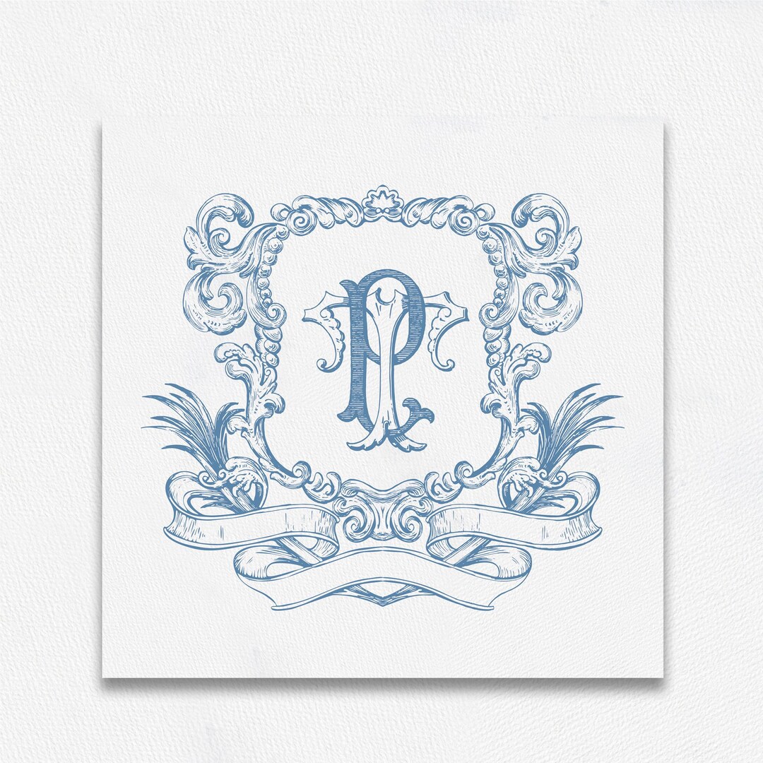 Vintage Wedding Monogram Crest: Elegant Initials PT TP (digital ...
