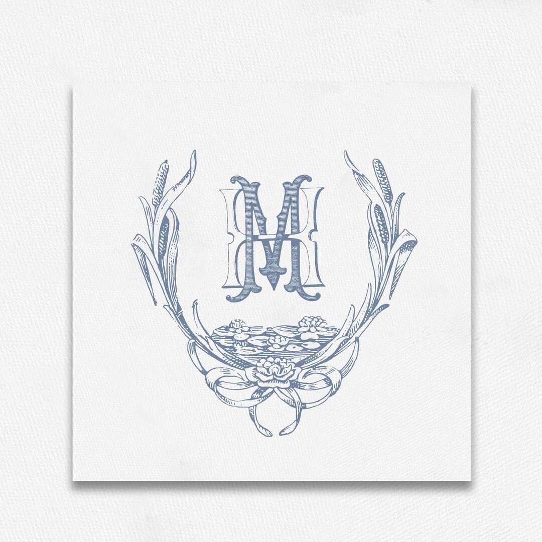 Vintage HM MH Monogram: Lotus Flower Wedding Frame (digital Download ...
