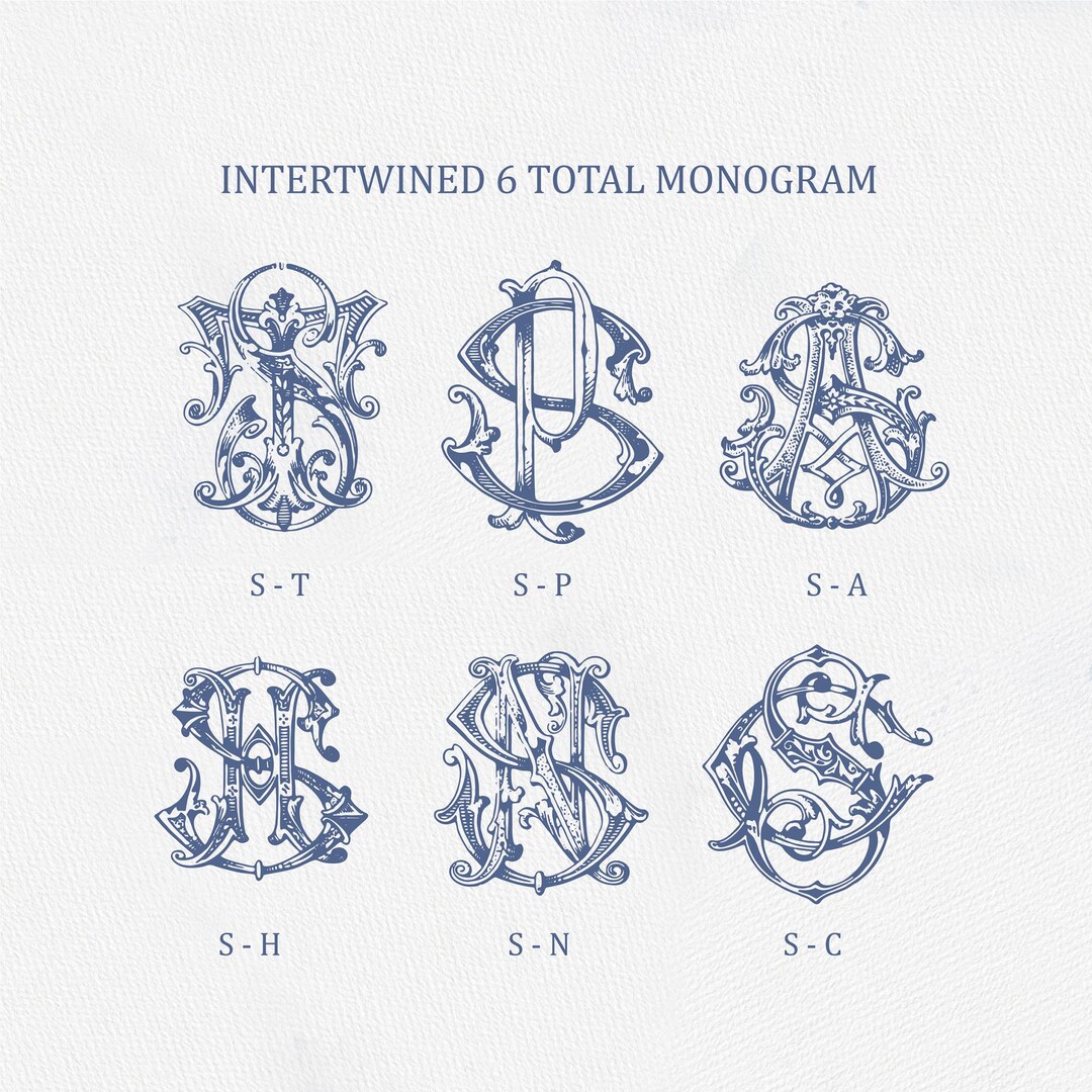 Vintage Intertwined Monogram Bundle: Wedding Crest (PDF, PNG, SVG) - Etsy
