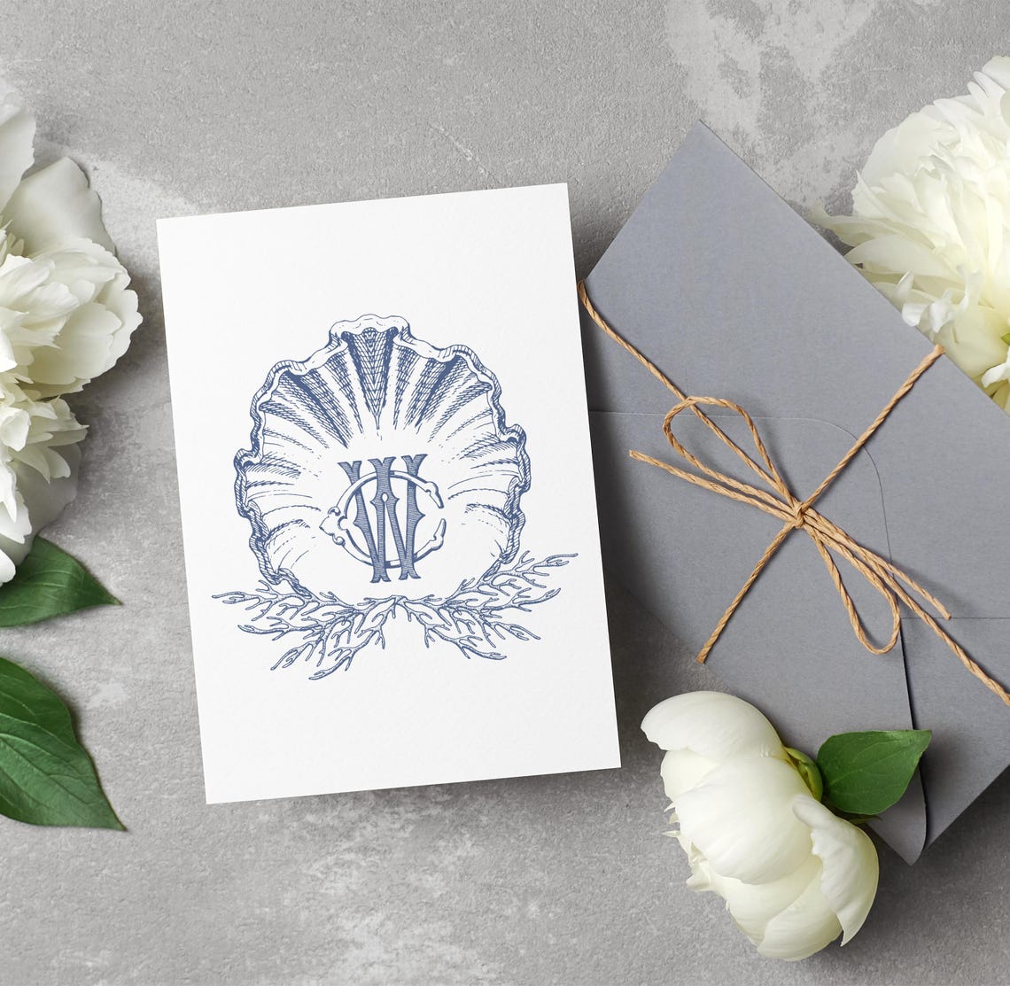 Coastal Shell Crest Monogram: Luxury Scallop Shell Emblem, Vintage ...