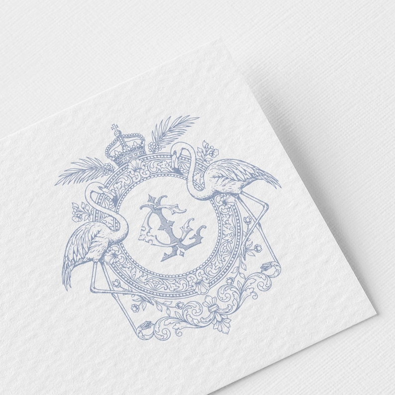 Custom Wedding Monogram Logo Design : Vintage Flamingo Crest Logo ...