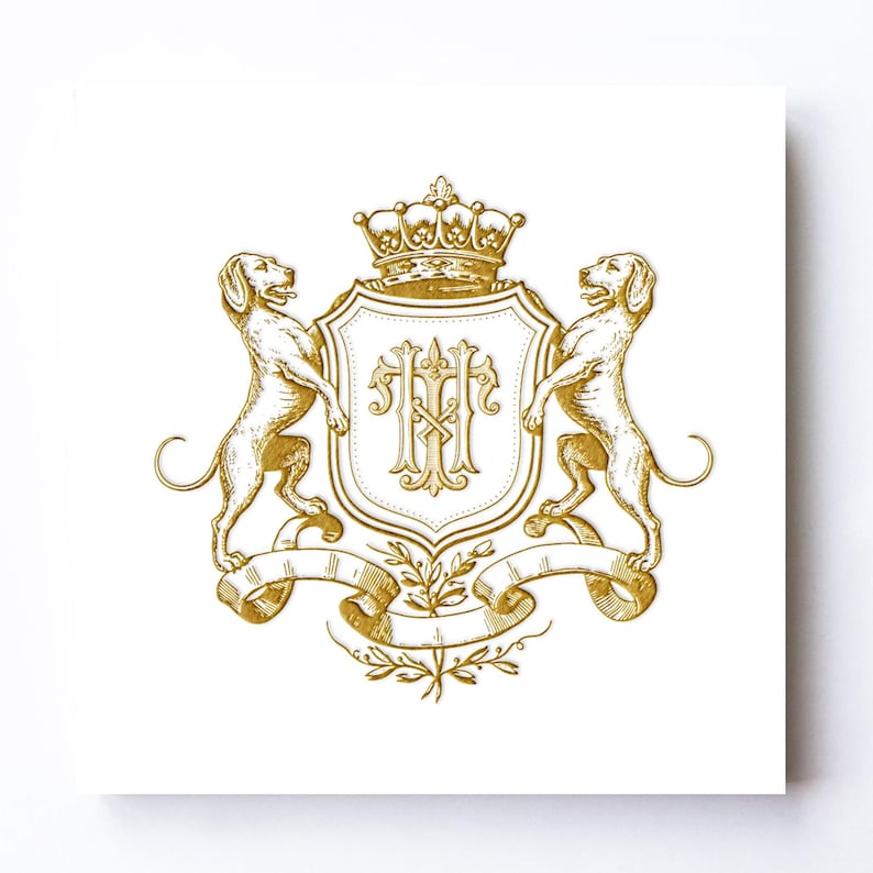 Vintage Heraldic Crest With Dogs: Custom Monogram Frame , Noble Dog ...