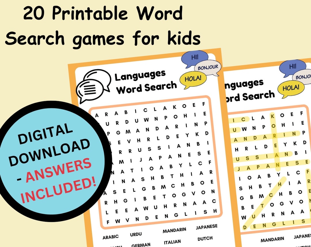 20 Printable Word Search Games for Kids Digital Download and Answers ...